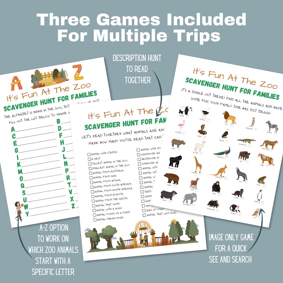 Zoo Trip Activities Printable Scavenger Hunt Zoo Trip Family Fun Games ...