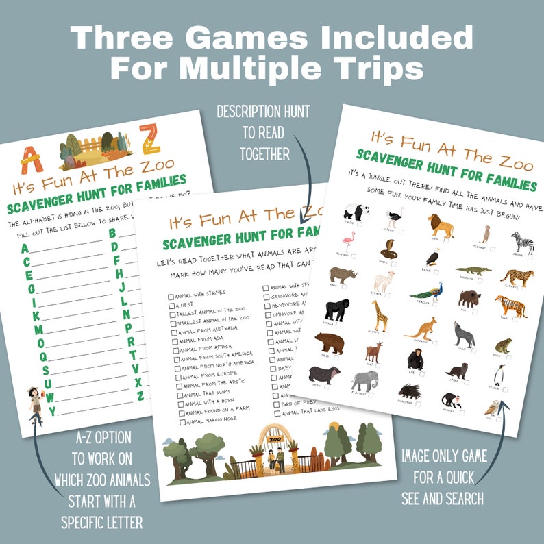 Zoo Trip Activities Printable Scavenger Hunt Zoo Trip Family Fun Games ...