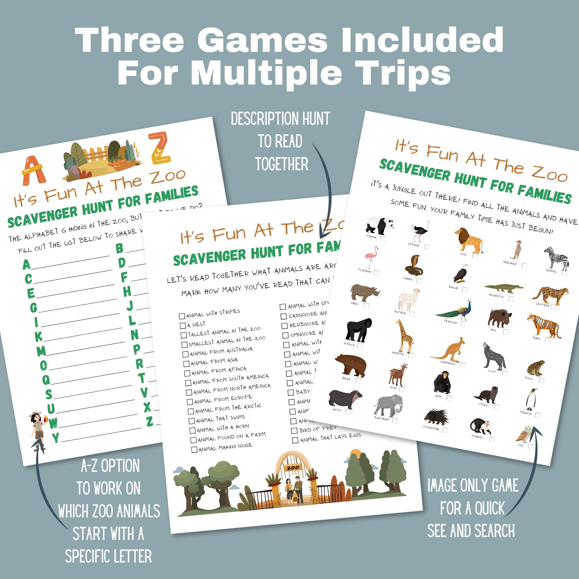 Zoo Trip Activities Printable Scavenger Hunt Zoo Trip Family Fun Games ...