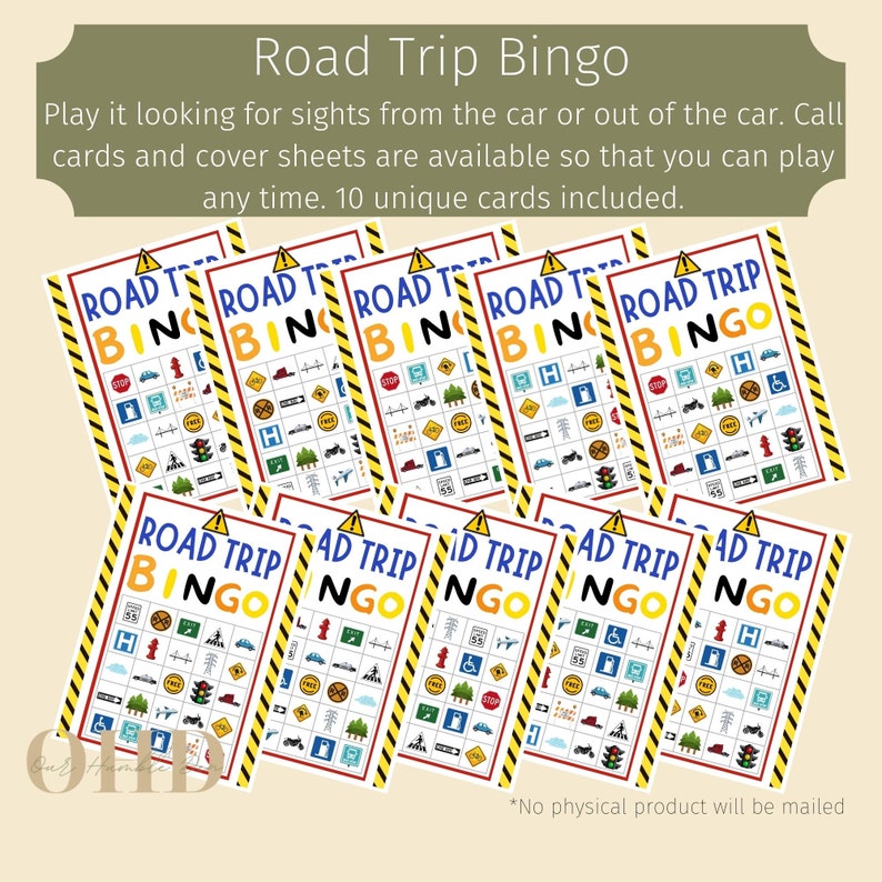 10 Printable Road Trip Bingo Cards, Car Bingo Games Instant Download ...