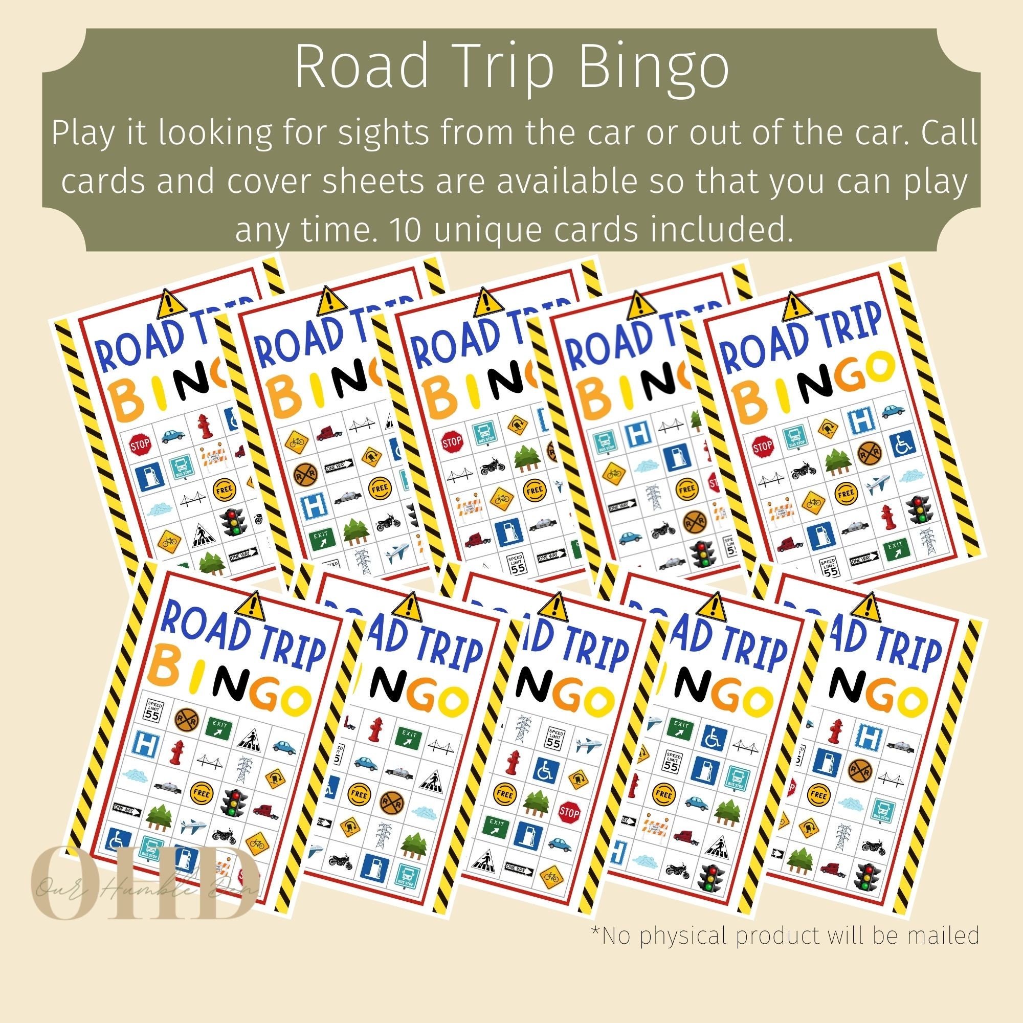 10 Printable Road Trip Bingo Cards, Car Bingo Games Instant Download ...