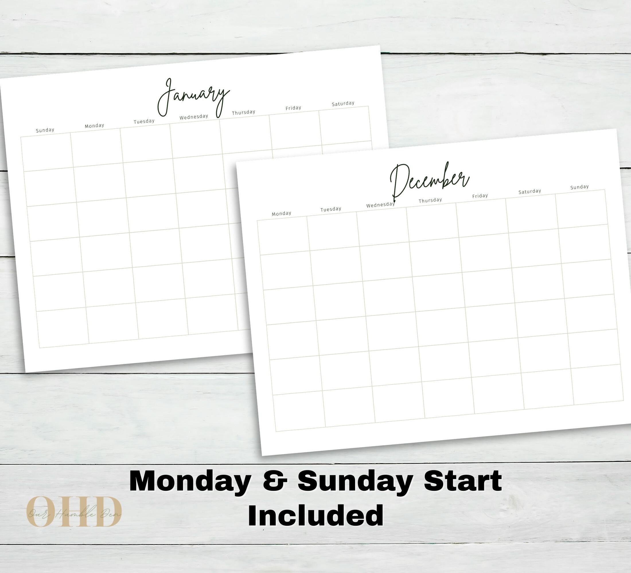 Printable Monthly Calendar, Undated Monthly Calendar, Blank Printable ...