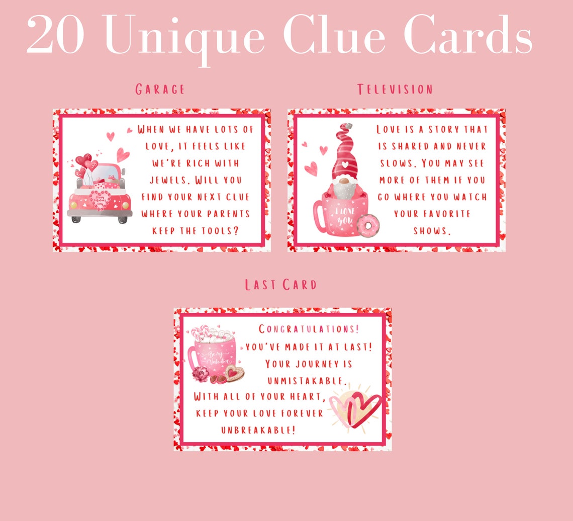 Valentine's Day Scavenger Hunt Cards, Valentine's Day Clues, Valentine ...