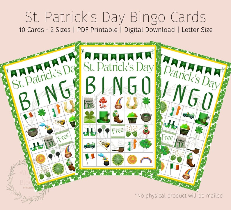 St. Patrick's Day Bingo Cards, St. Patrick's Day Games, St. Patrick's ...