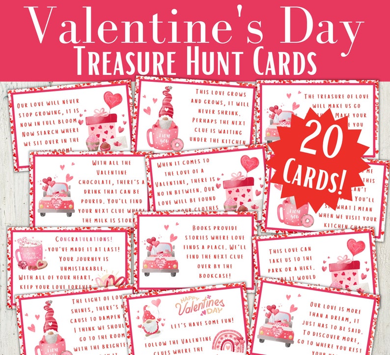 Valentine's Day Scavenger Hunt Cards, Valentine's Day Clues, Valentine ...
