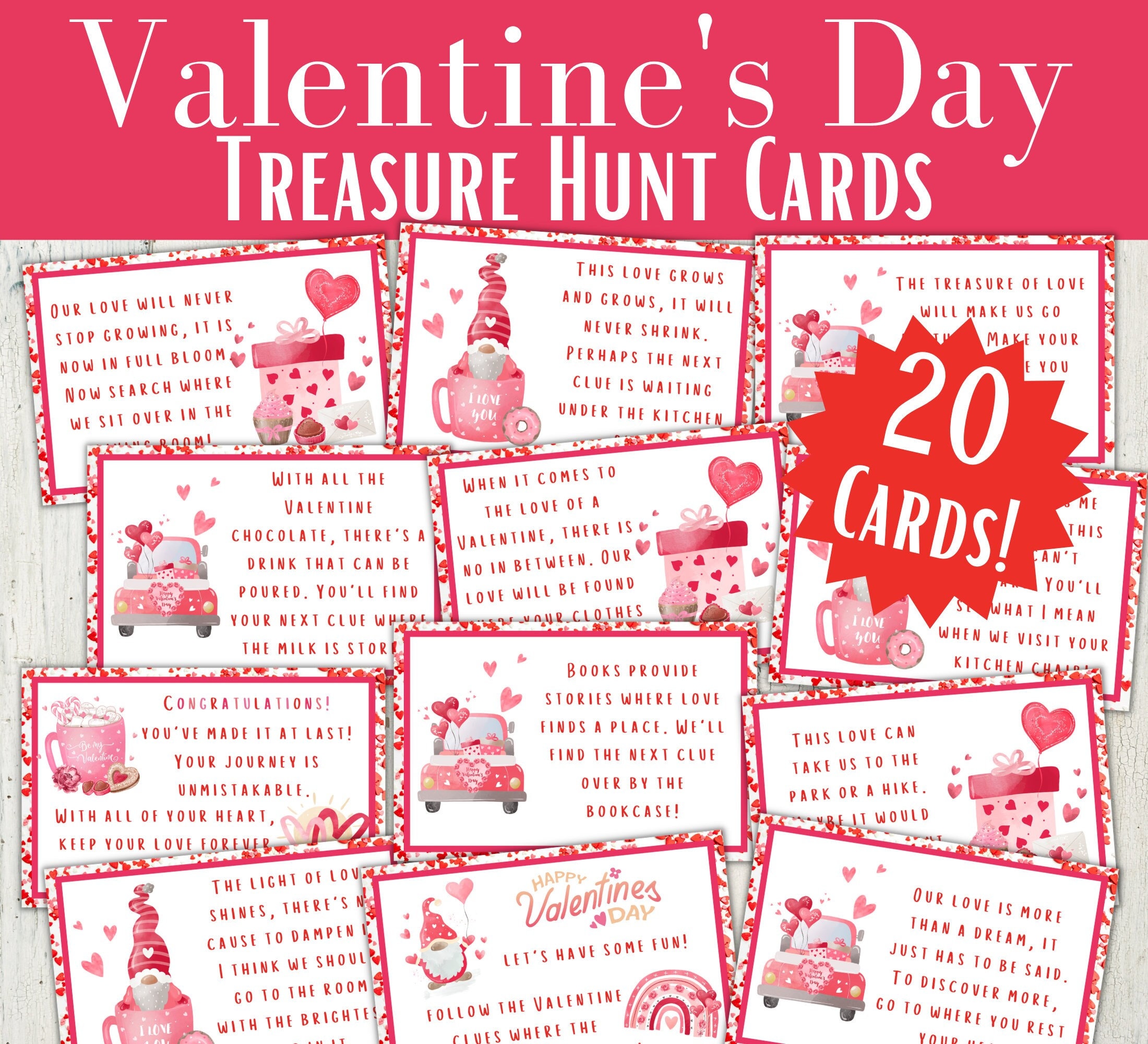 Valentine's Day Scavenger Hunt Cards, Valentine's Day Clues, Valentine ...