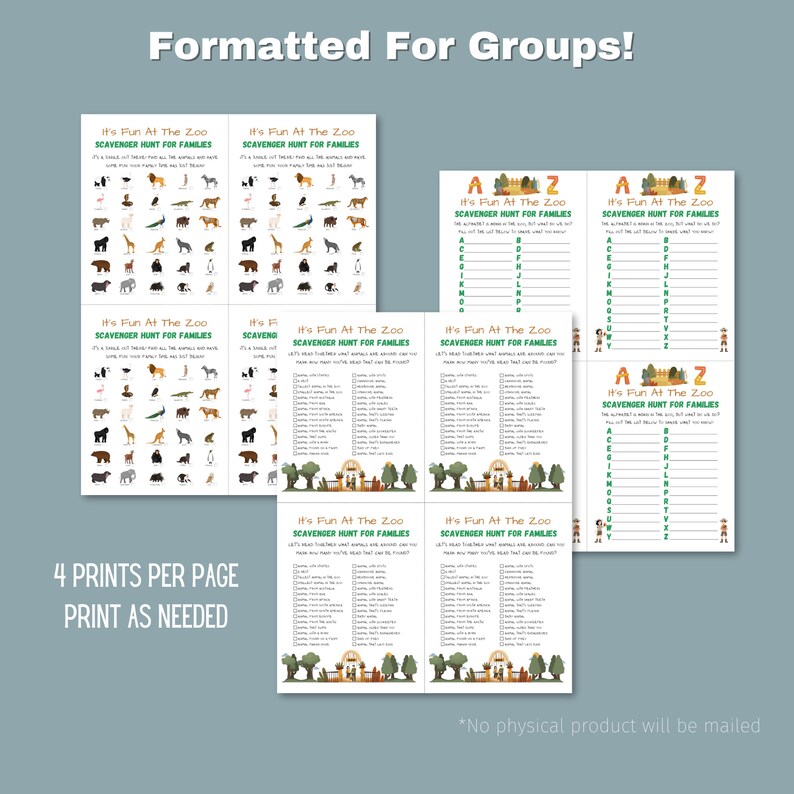 Zoo Trip Activities Printable Scavenger Hunt Zoo Trip Family Fun Games ...