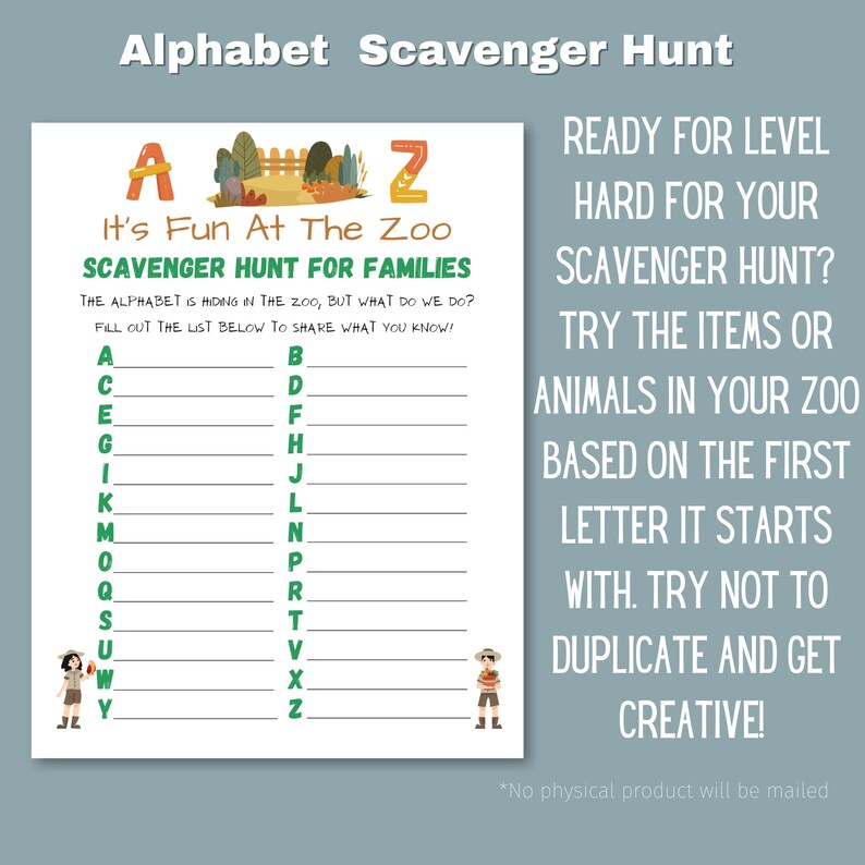 Zoo Trip Activities Printable Scavenger Hunt Zoo Trip Family Fun Games ...