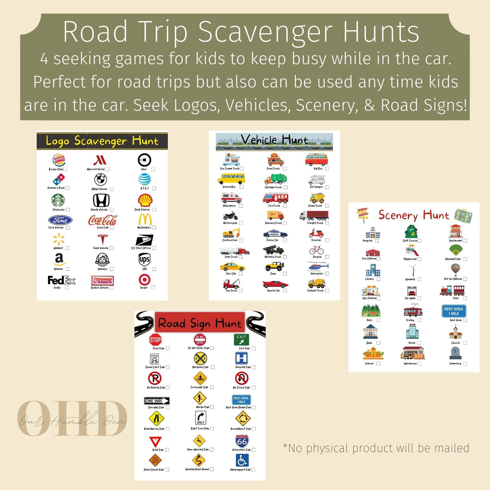 Road Trip Scavenger Hunt Games for Kids / Families Including Logo Hunt ...