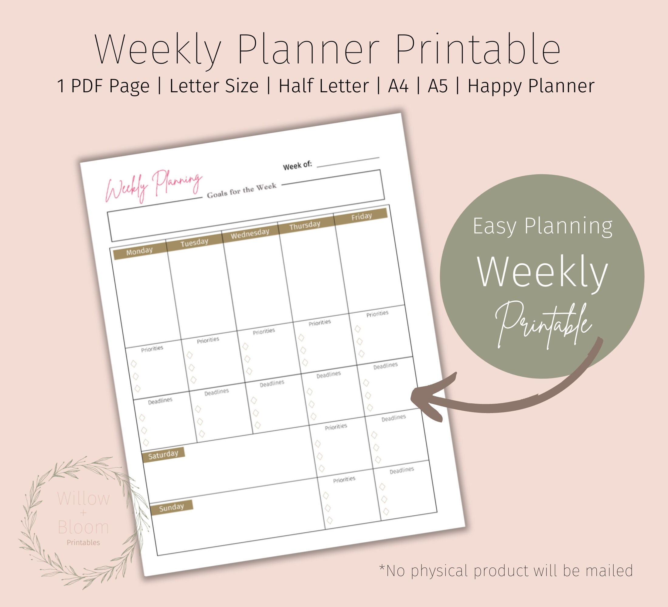 Weekly Planner Printable, Weekly Planner 2021, Weekly to Do List ...