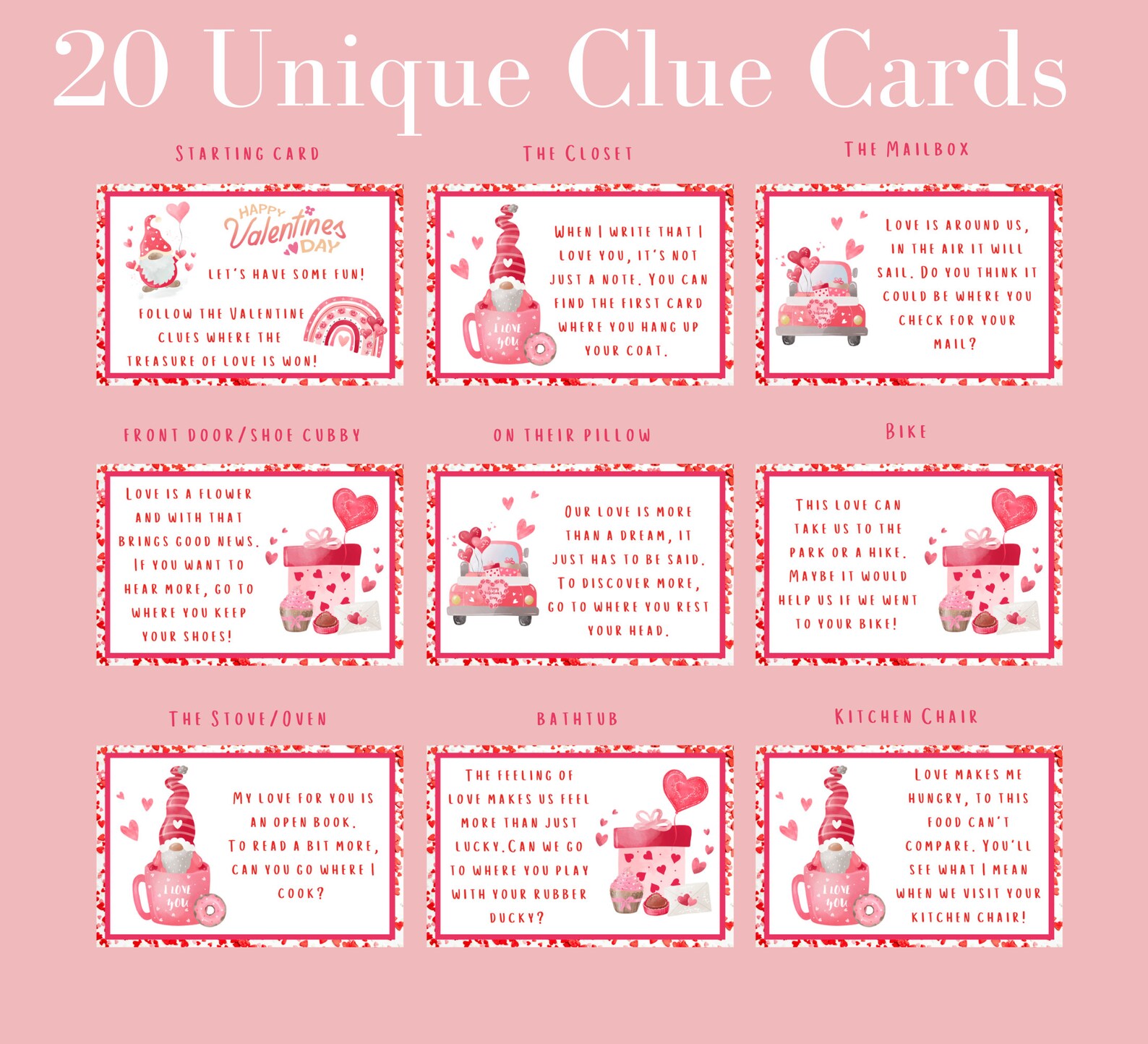Valentine's Day Scavenger Hunt Cards, Valentine's Day Clues, Valentine ...