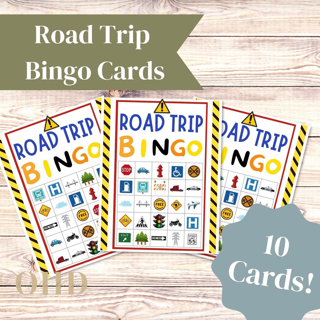 10 Printable Road Trip Bingo Cards, Car Bingo Games Instant Download ...