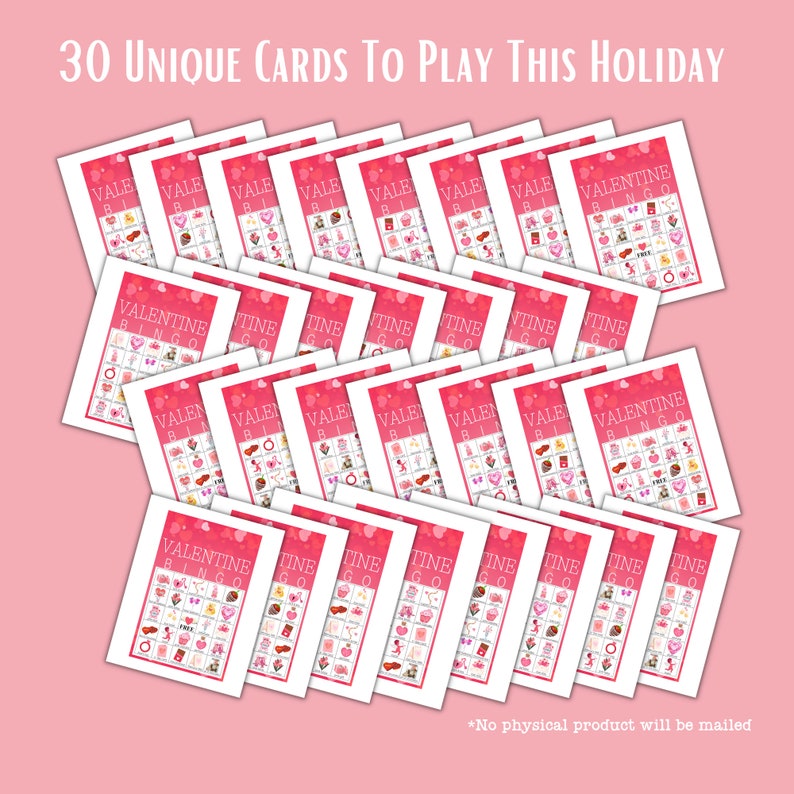 30 Valentine's Day Bingo Cards, Printable Valentine's Day Bingo ...