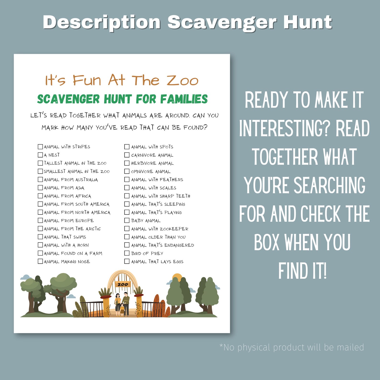 Zoo Trip Activities Printable Scavenger Hunt Zoo Trip Family Fun Games ...