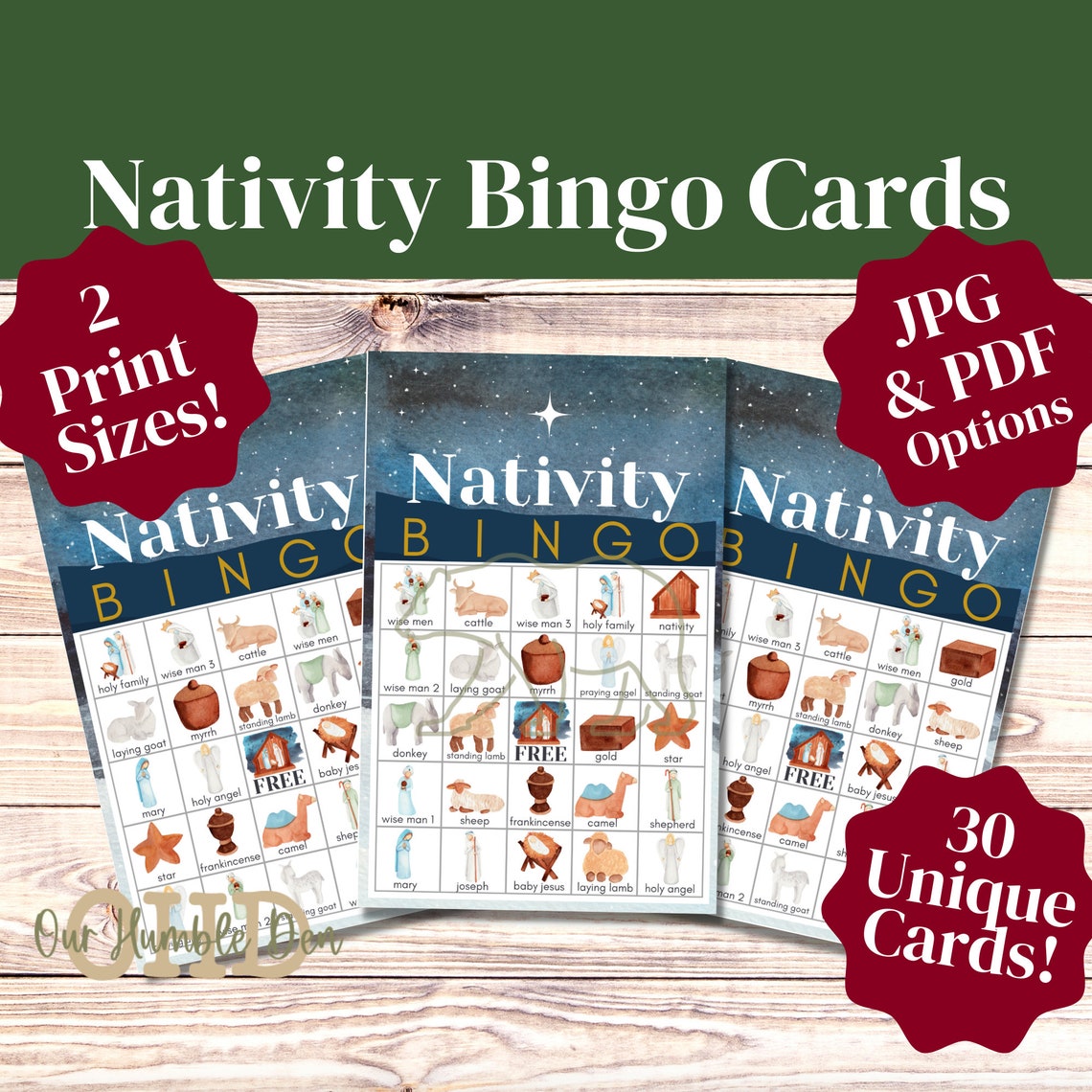 30 Nativity Bingo Cards, Printable Christmas Bingo, Holiday Bingo ...