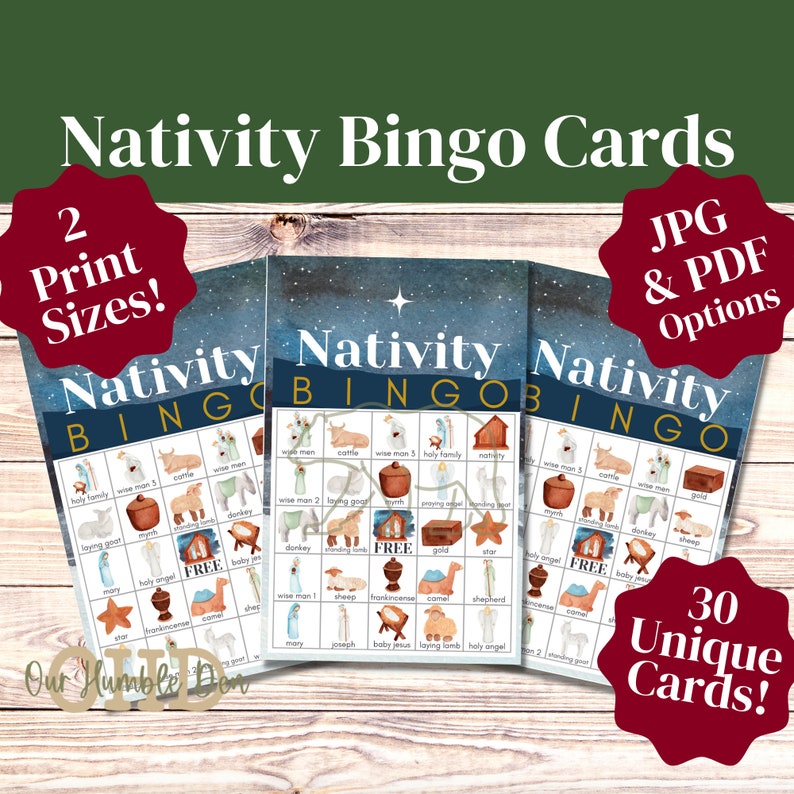 30 Nativity Bingo Cards, Printable Christmas Bingo, Holiday Bingo ...
