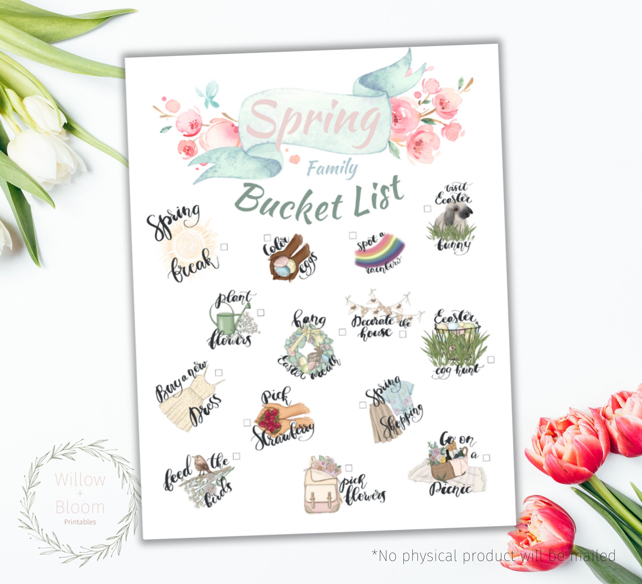 Spring Bucket List Printable, Spring Watercolor Print, Spring Wall Art ...