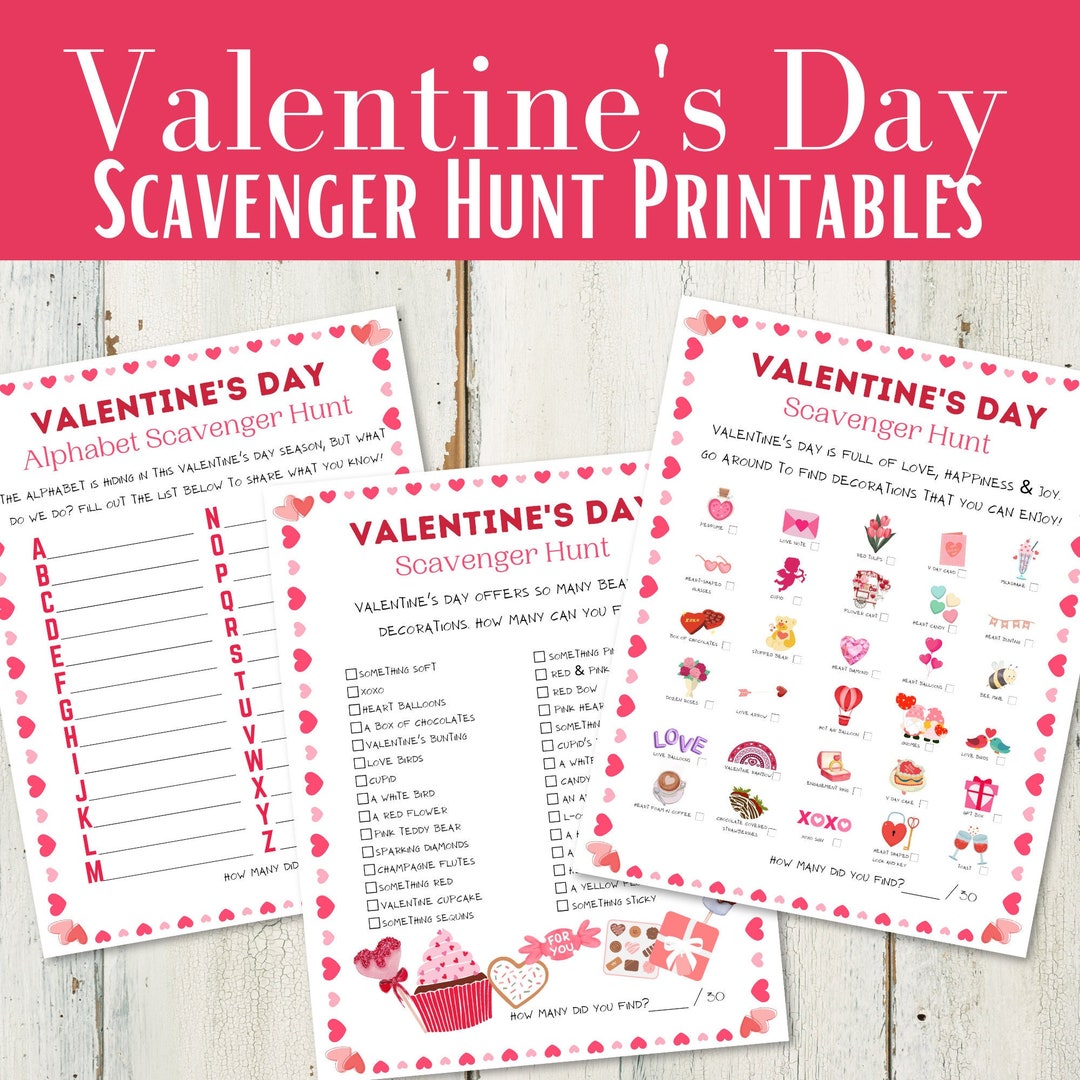 Valentine's Day Scavenger Hunt Bundle Printable, Valentine Scavenger ...