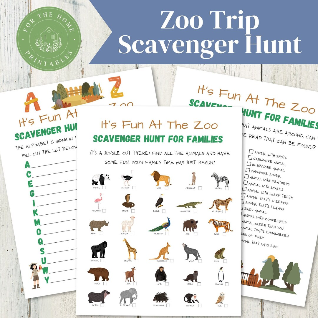 Scavenger Hunt for Zoo Trip Scavenger Hunt Bundle Printable Family Zoo ...