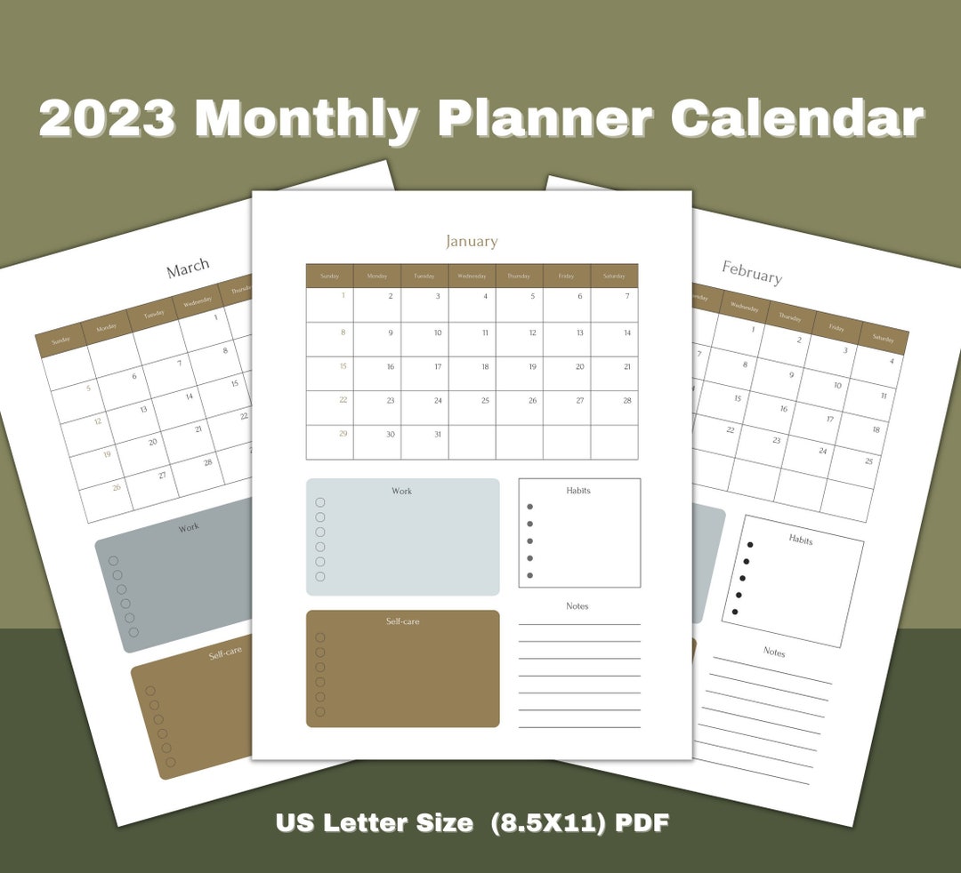 2023 Monthly Calendar Planner Sheet Printable, Dated Calendar for 2023 ...
