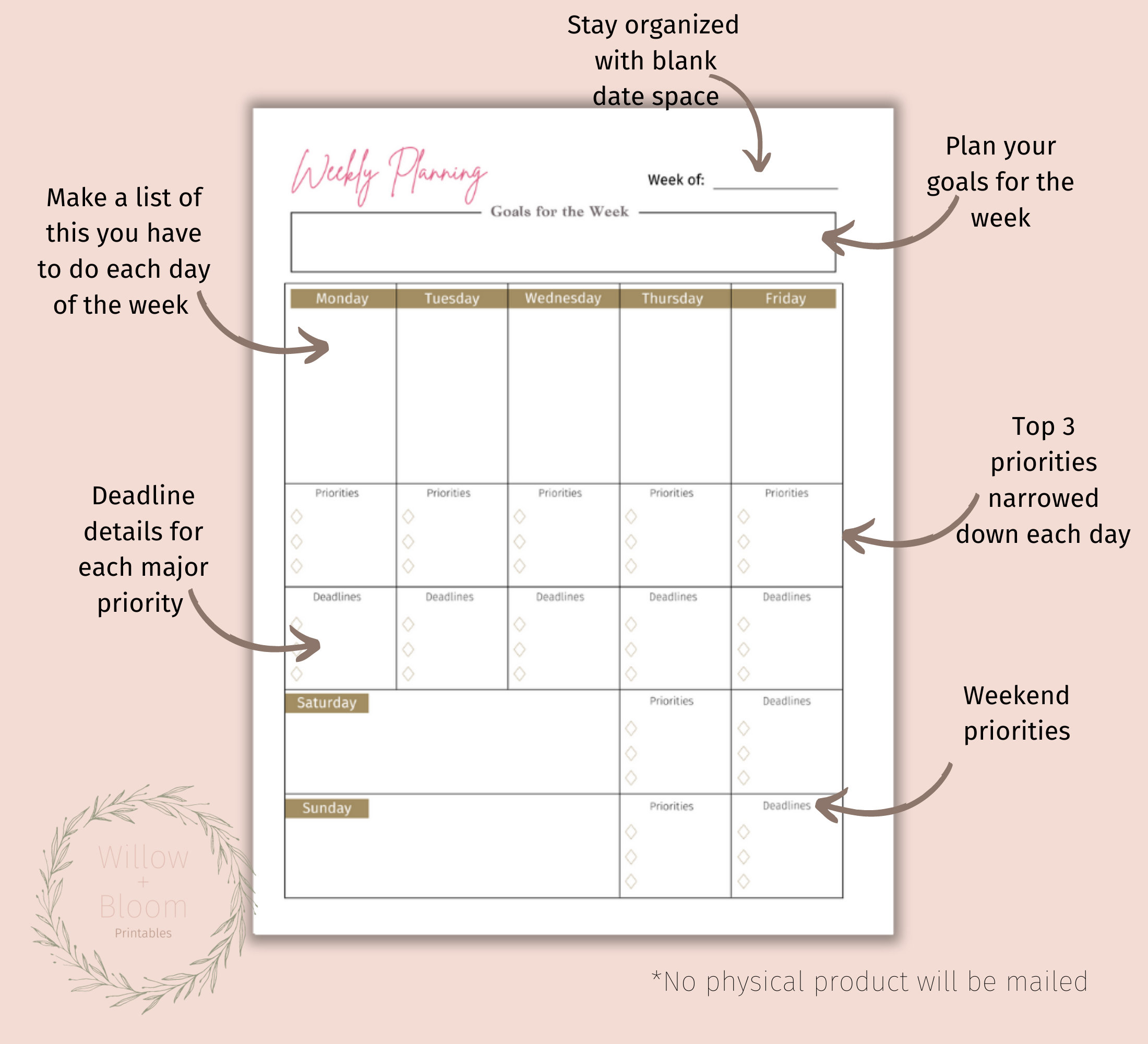 Weekly Planner Printable, Weekly Planner 2021, Weekly to Do List ...
