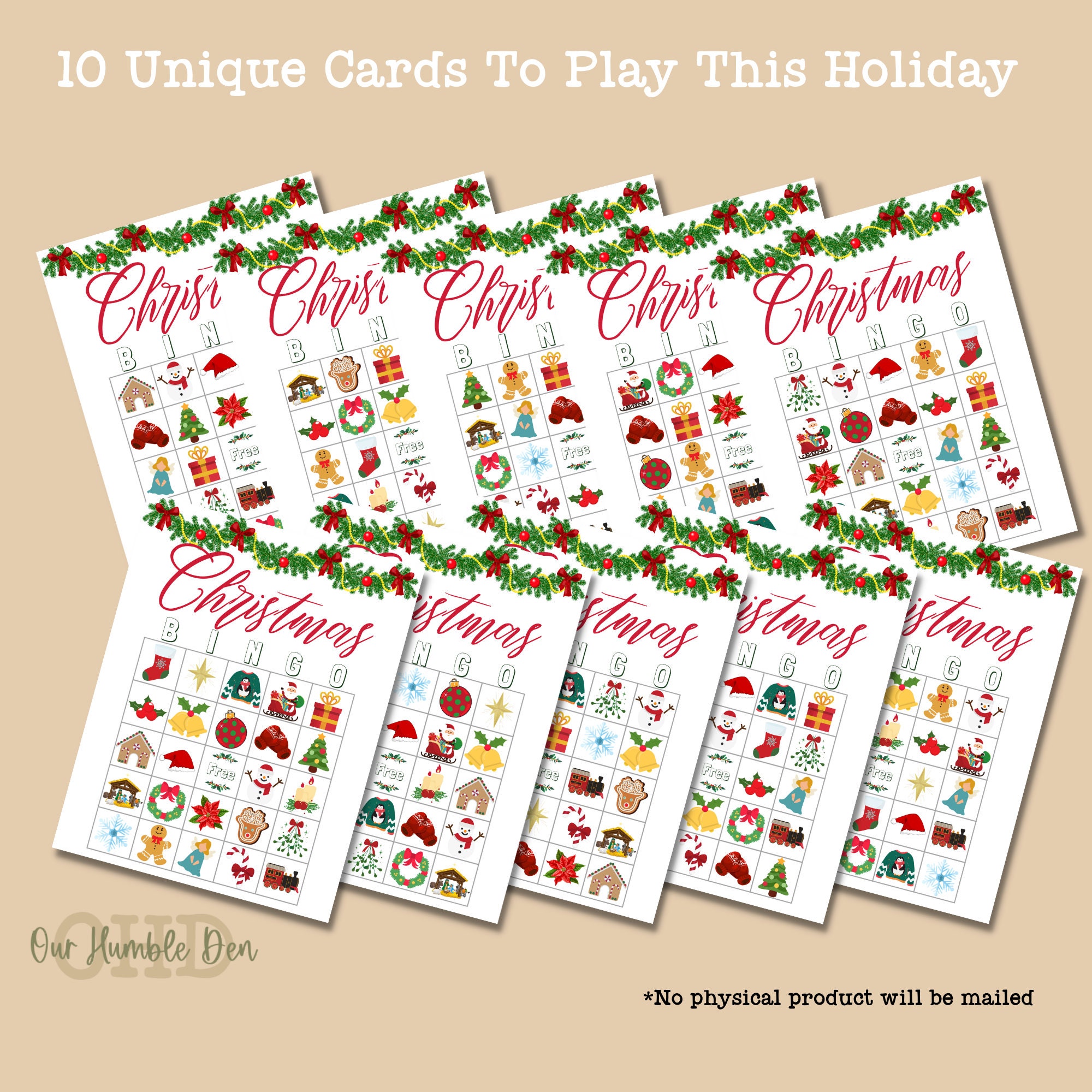 Christmas Bingo Game, 10 Printable Cards (PDF & JPG) - Etsy