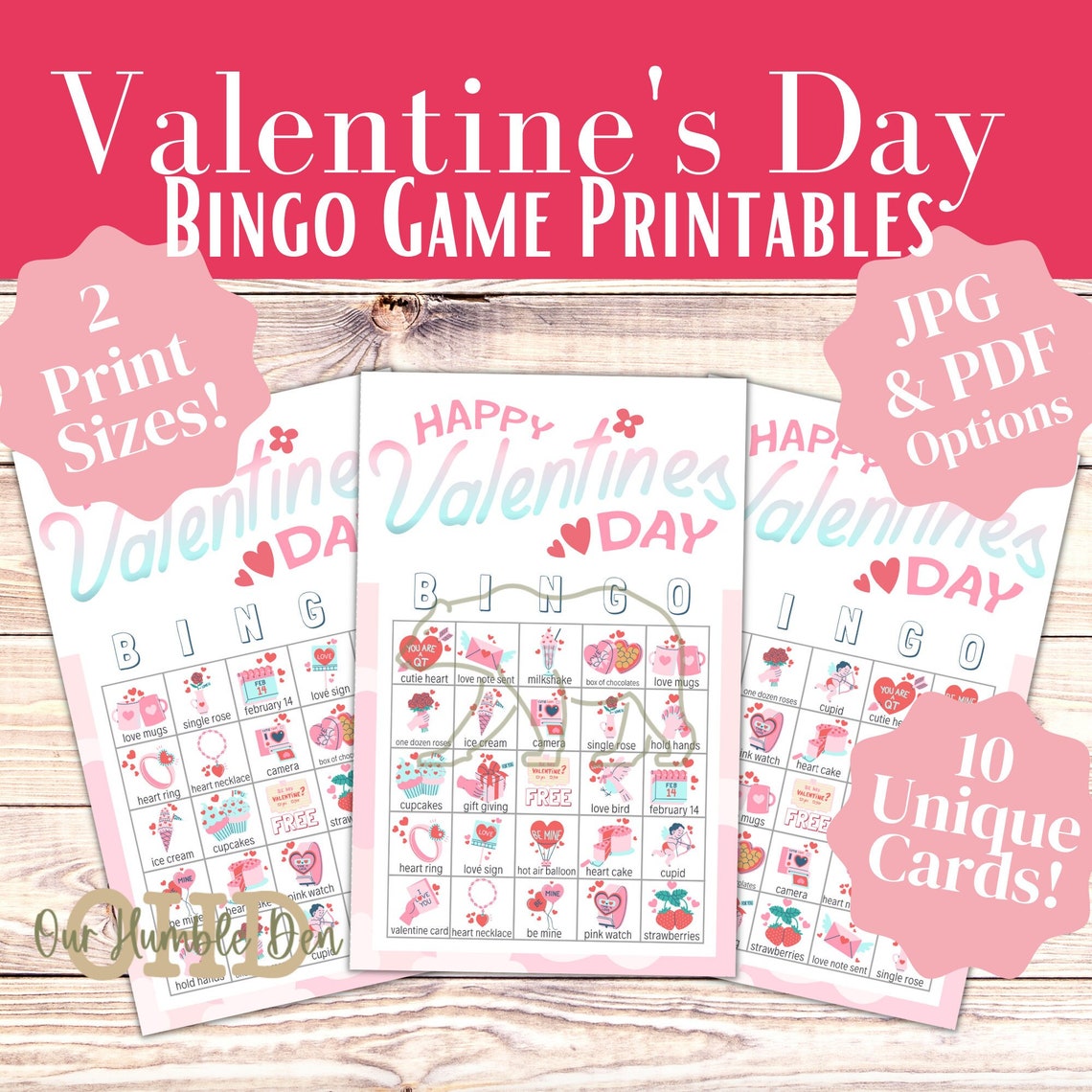 10 Valentine's Day Bingo Cards, Printable Valentine's Day Bingo ...