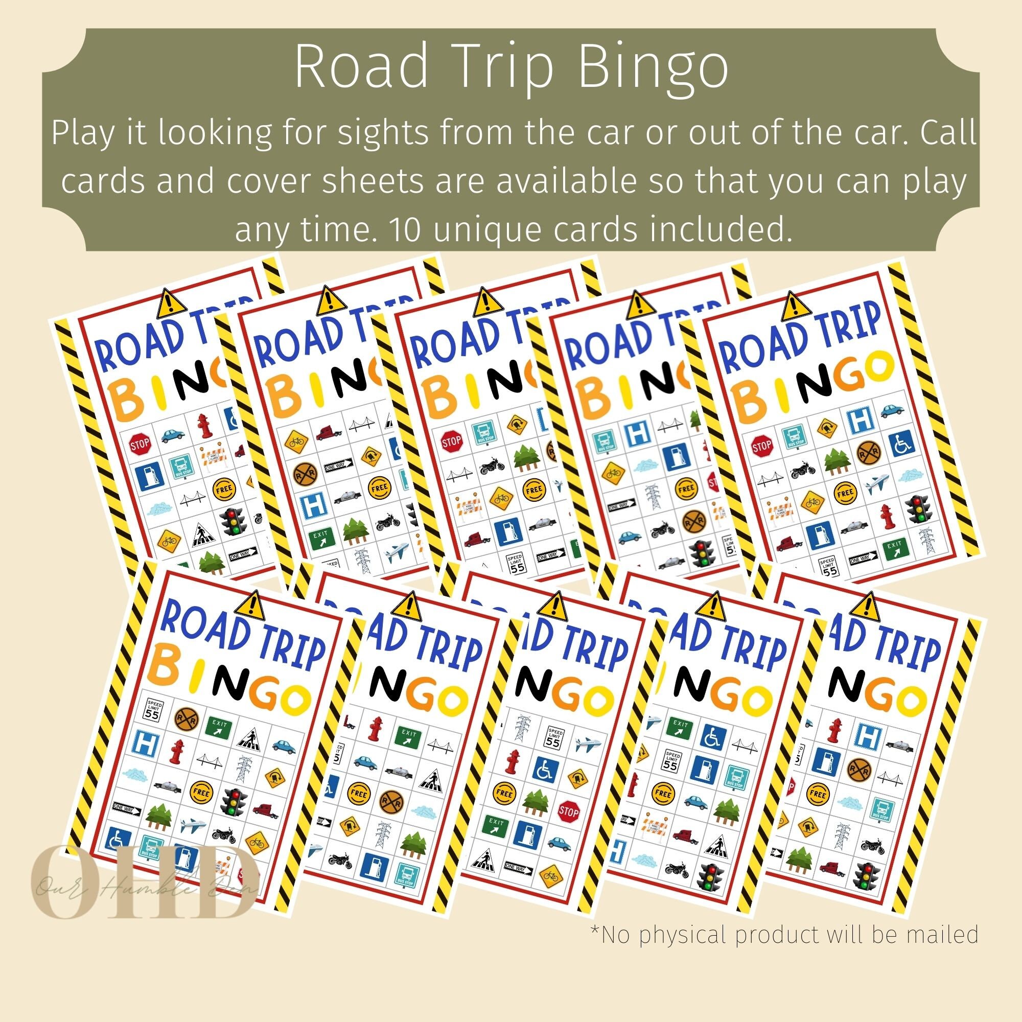 10 Printable Road Trip Bingo Cards, Car Bingo Games Instant Download ...
