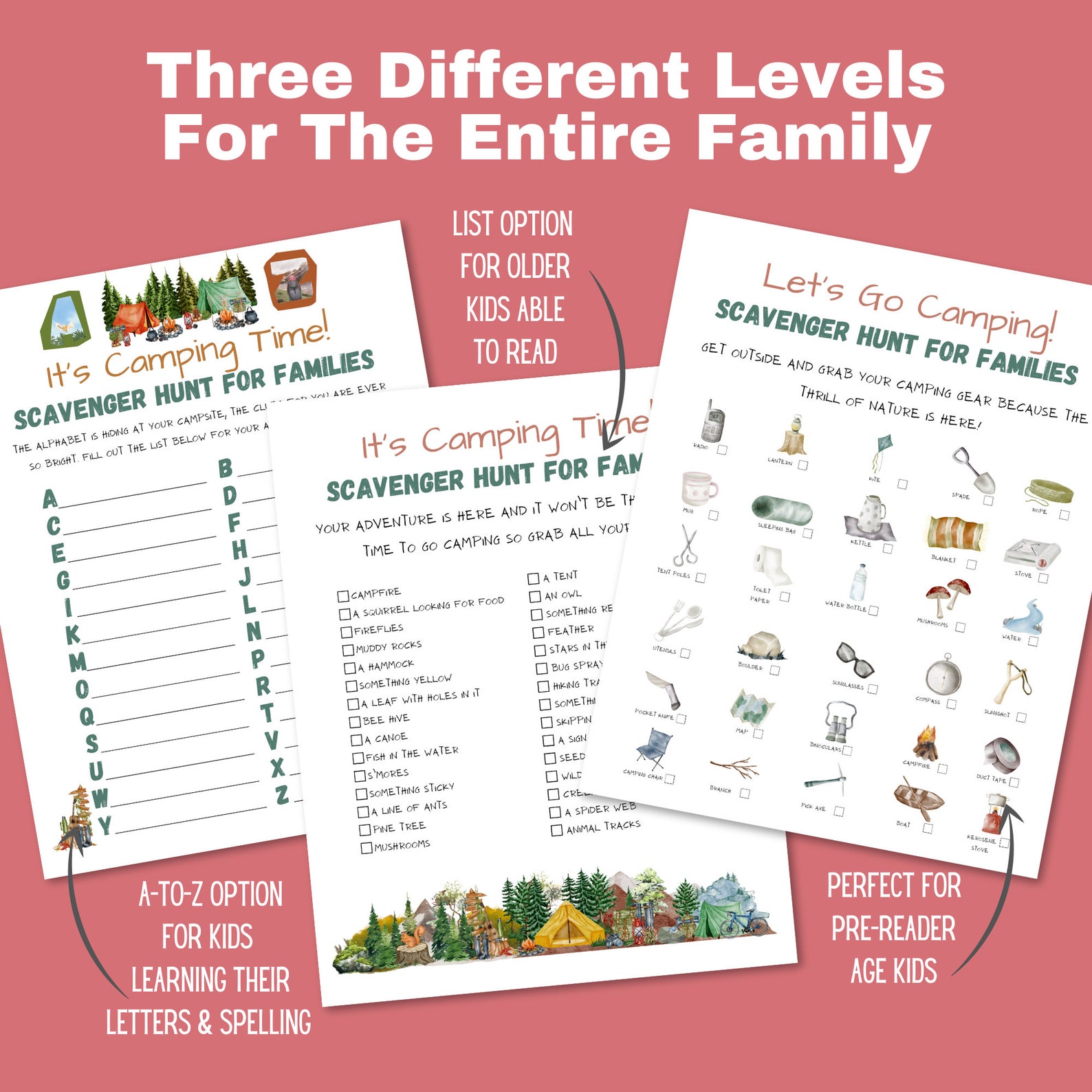 Camping Scavenger Hunt Bundle Printable Outdoor Scavenger Hunt Camp ...