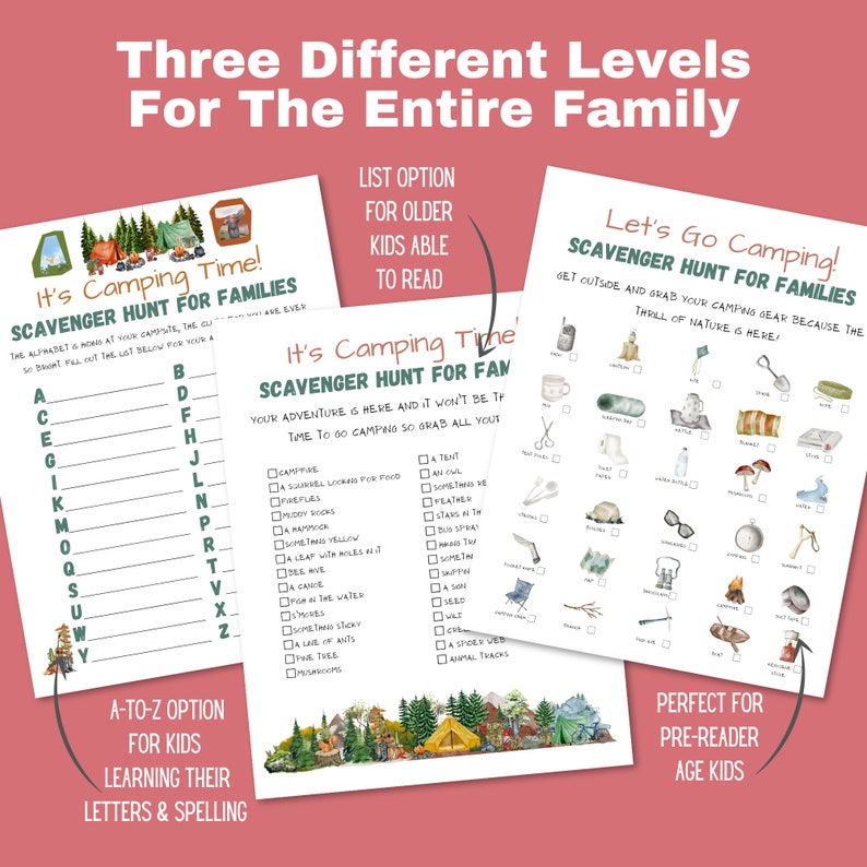Camping Scavenger Hunt Bundle Printable Outdoor Scavenger Hunt Camp ...