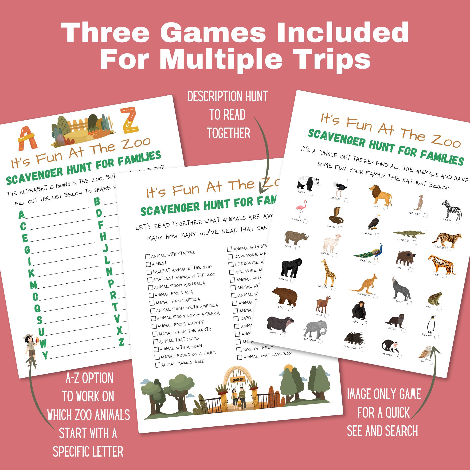 Scavenger Hunt for Zoo Trip Scavenger Hunt Bundle Printable Family Zoo ...