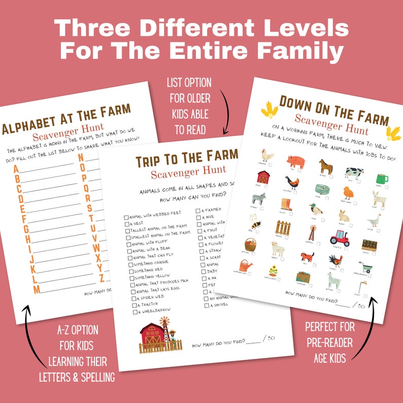 Farm Scavenger Hunt Bundle Printable Family Farm Trip Activity Digital ...
