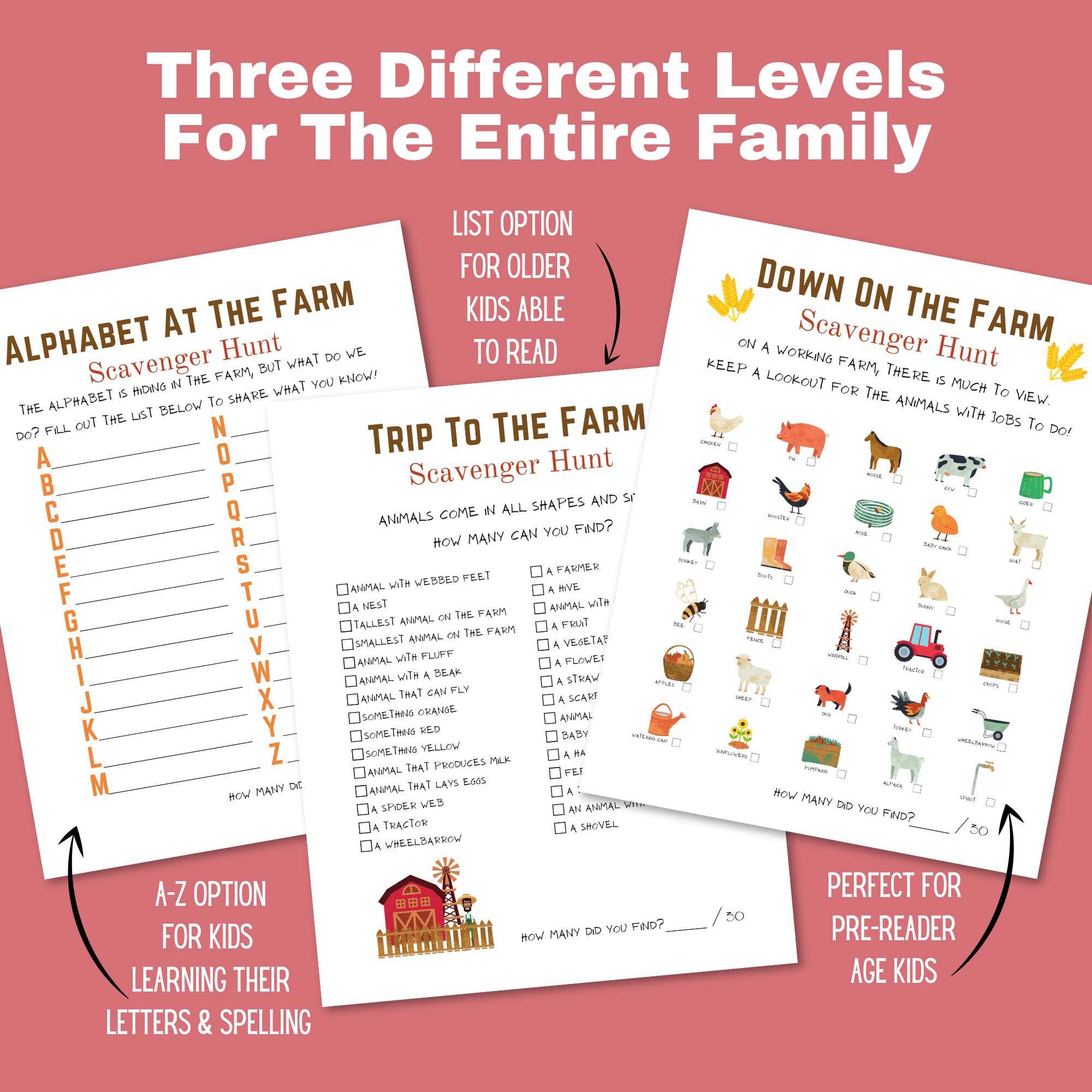 Farm Scavenger Hunt Bundle Printable Family Farm Trip Activity Digital ...