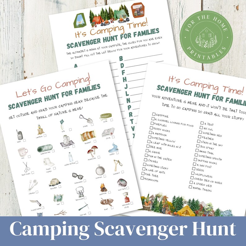 Camping Scavenger Hunt Bundle Printable Outdoor Scavenger Hunt Camp ...
