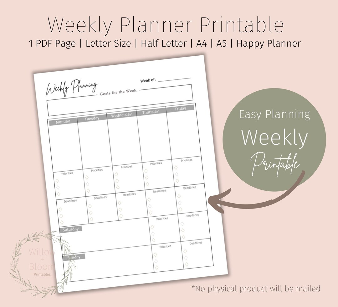Weekly Planner Printable, Weekly Planner 2022, Weekly to Do List ...