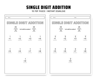 Single Digit Math Worksheets - Etsy