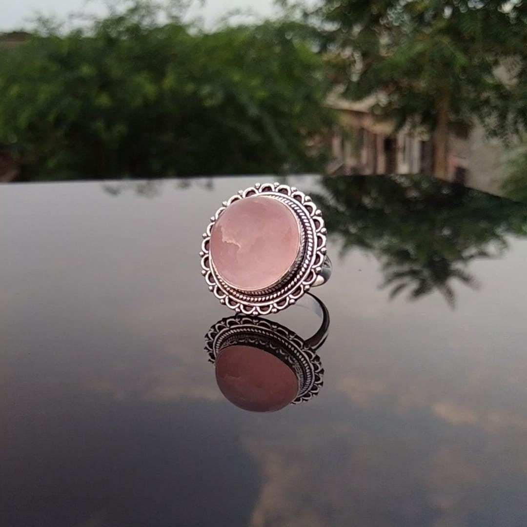 Handmade Rose Quartz Statement Ring: 925 Sterling Silver - Etsy