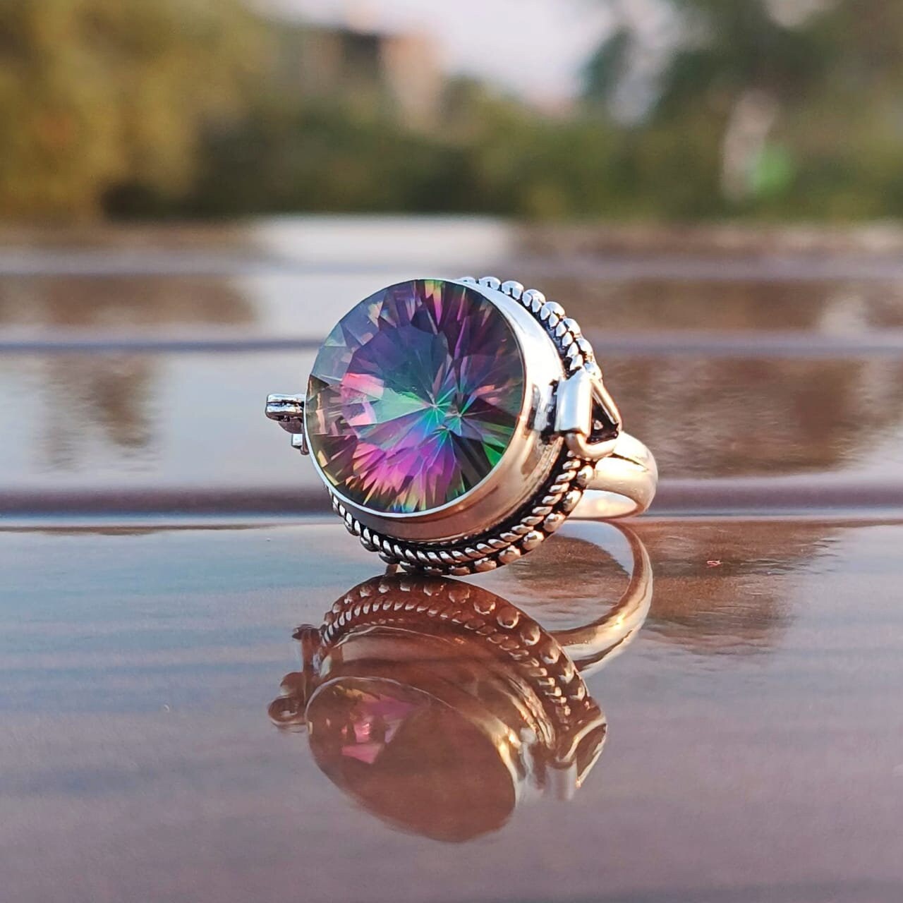 Handmade Mystic Topaz Ring: Round Sterling Silver Pill Box - Etsy