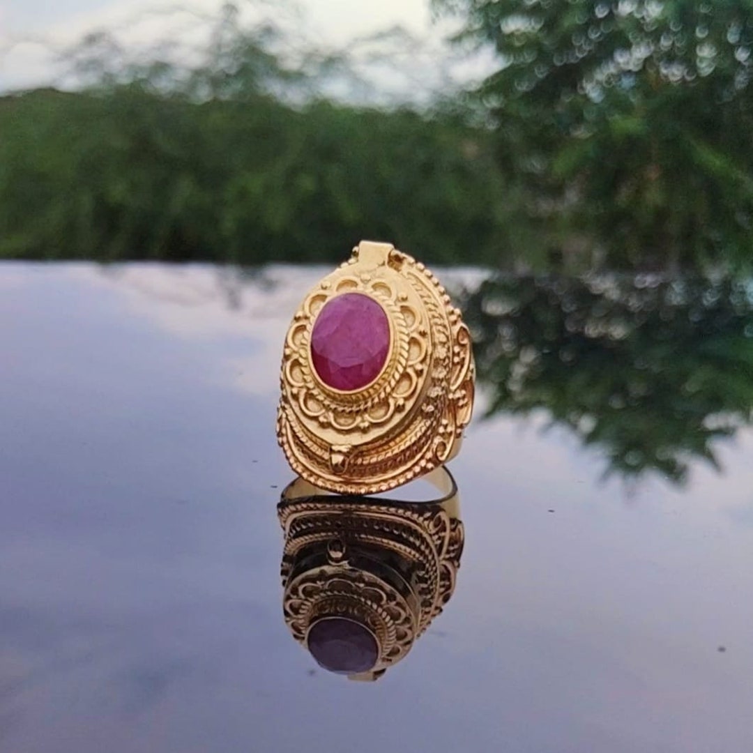 Ruby Compartment Ring,24kt Gold Plated Ring,compartment Ring,locket ...