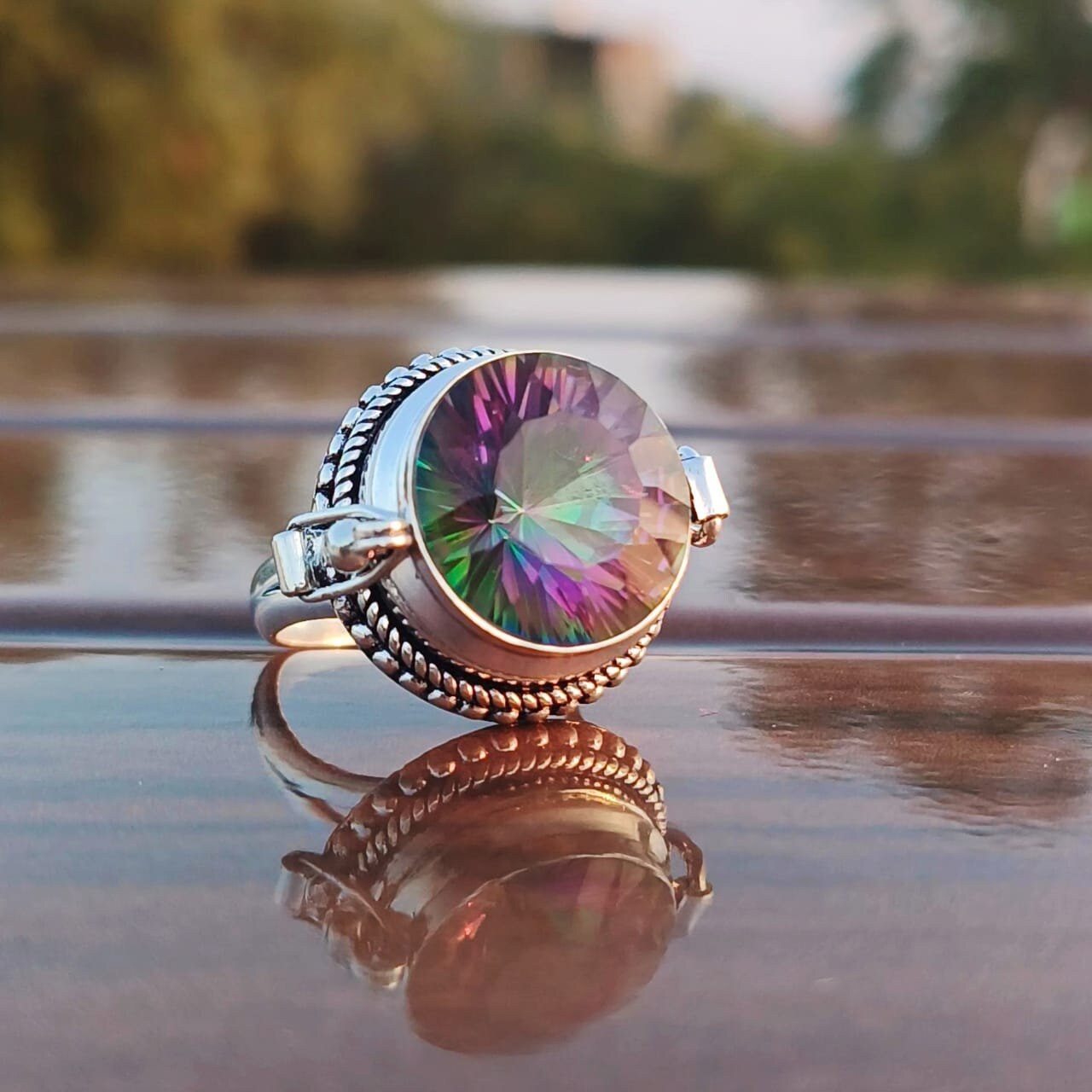 Handmade Mystic Topaz Ring: Round Sterling Silver Pill Box - Etsy