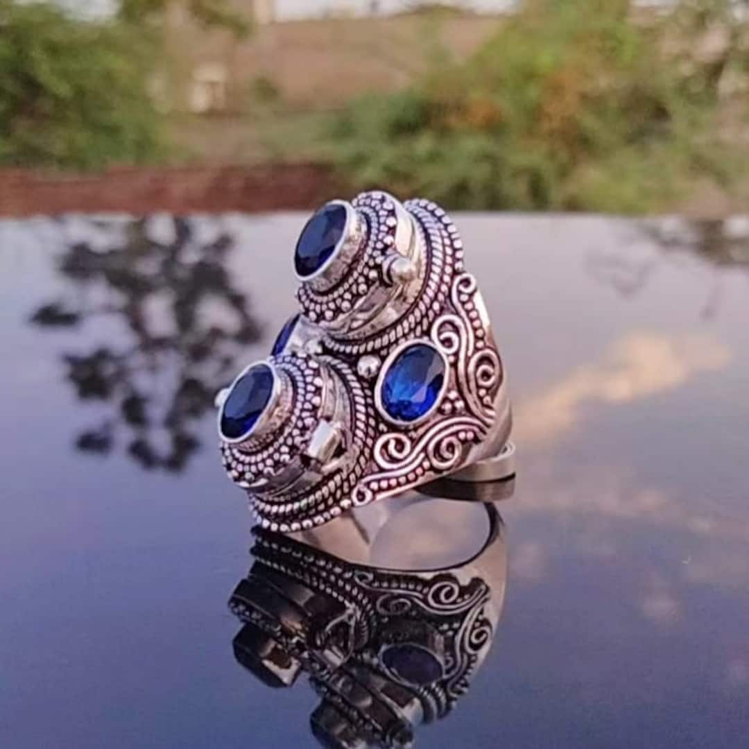 Blue Iolite Poison Ring,handmade Vintage Style Poisoner Ring,new Design ...