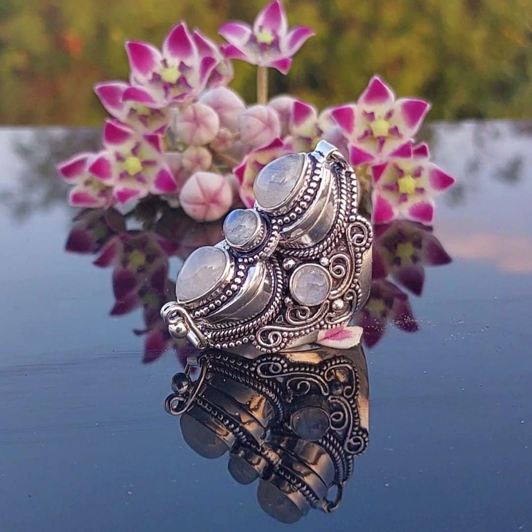 Moonstone Pill Box Ring: 925 Sterling Silver Locket Ring - Etsy