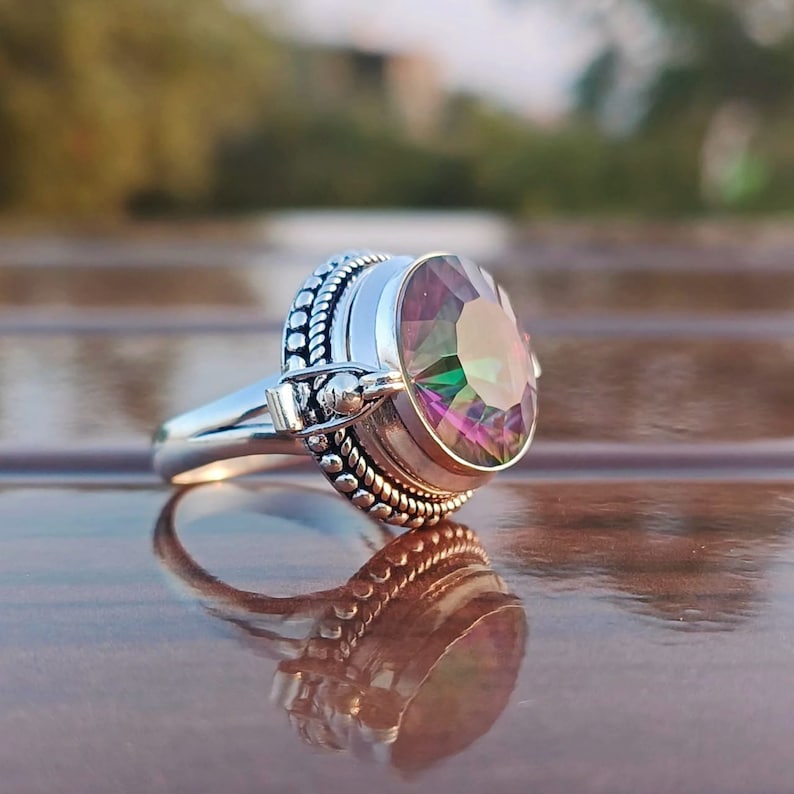 Handmade Mystic Topaz Ring: Round Sterling Silver Pill Box - Etsy