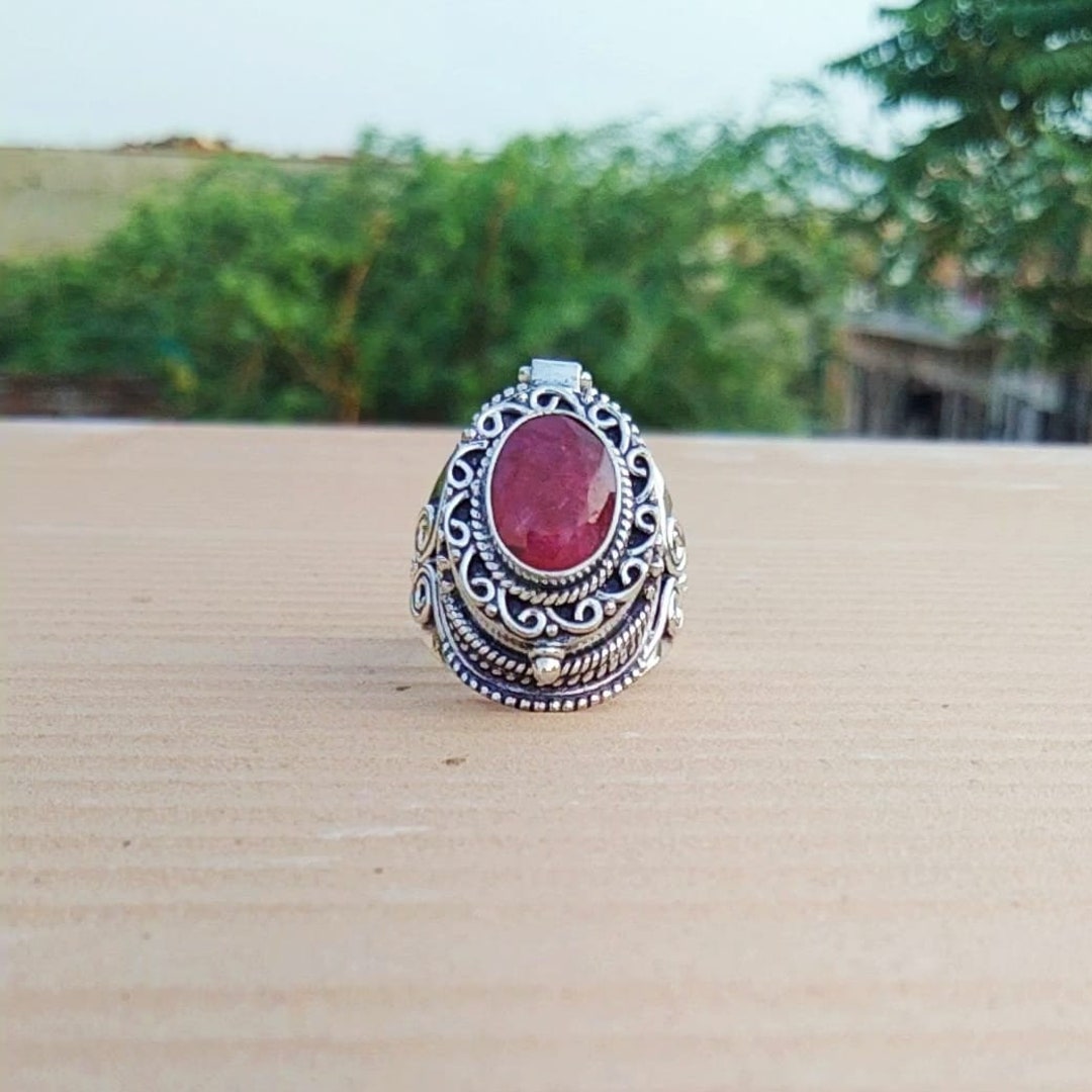 Natural Ruby Compartment Ring,secret Box Ring,handmade Compartment Ring ...