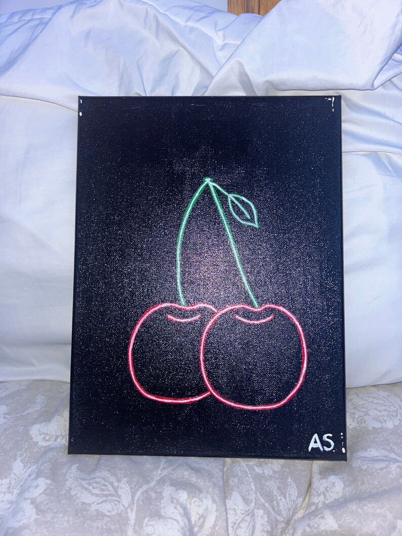 Neon Cherries Painting - Etsy