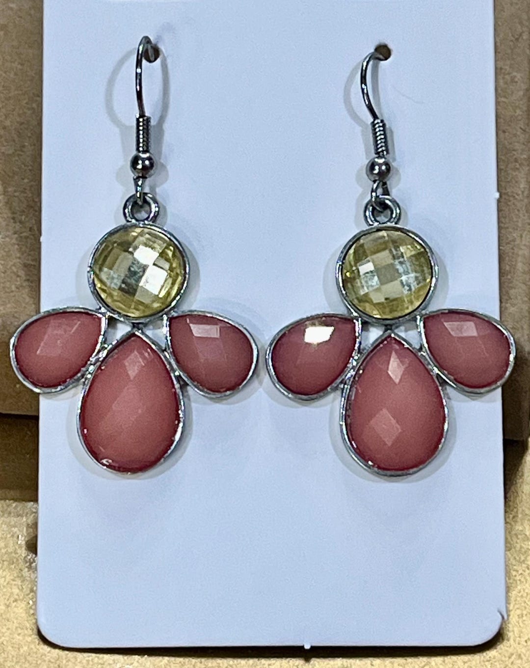 Vintage Style Pink and Amber Color Drop Earrings. - Etsy