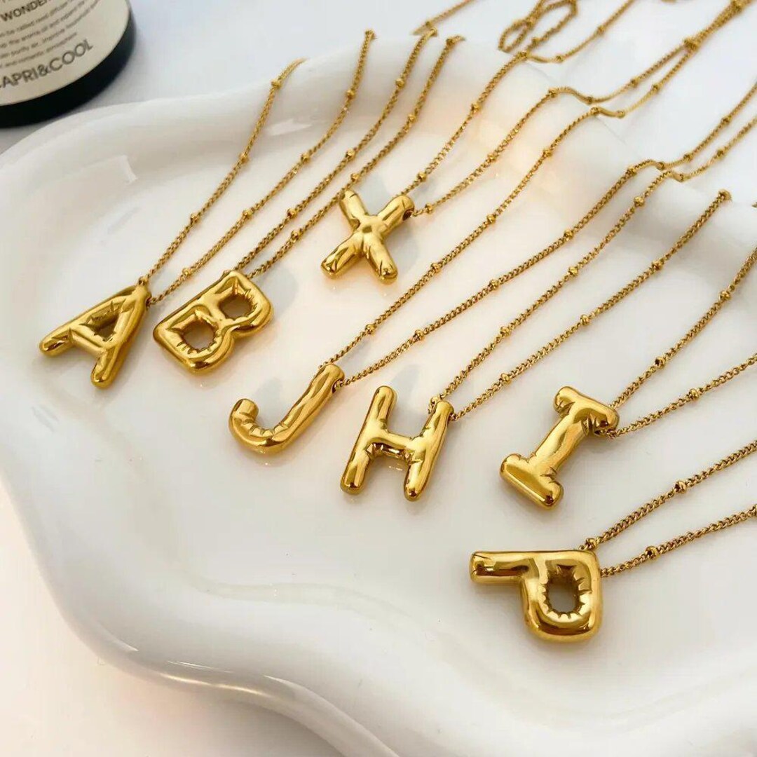 Custom Bubble Initial Necklace, Balloon Letter Necklace, 3D Letter ...