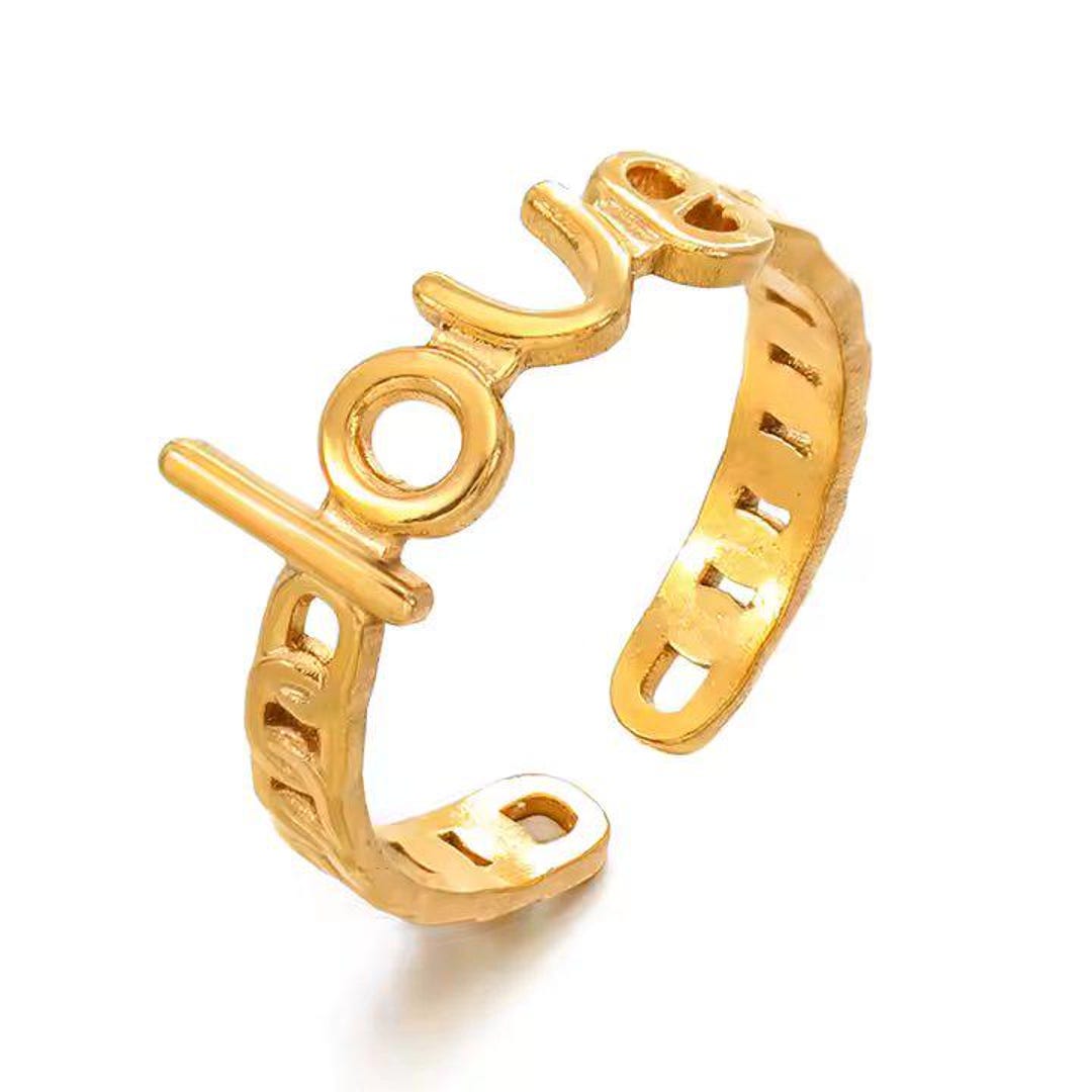 Script Love Ring, 18K Gold Stackable Ring, Minimalist Statement Ring ...