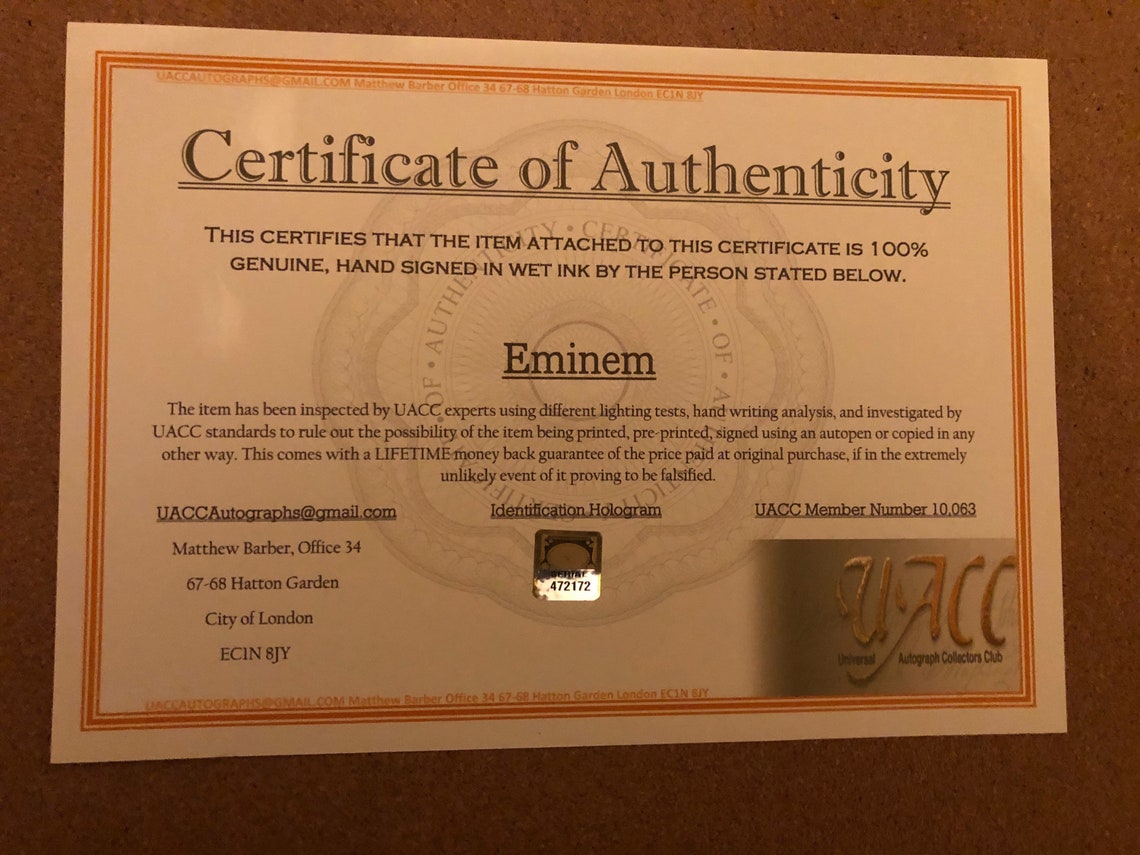 Genuine Hand Signed Eminem Autograph Signature with | Etsy