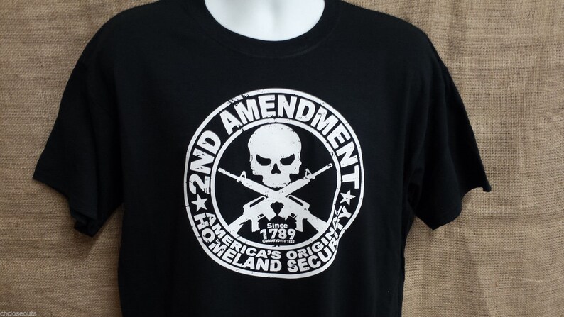 Second Amendment 2A Gun Rights Tee Shirt Biker Skull White Imprint ART ...